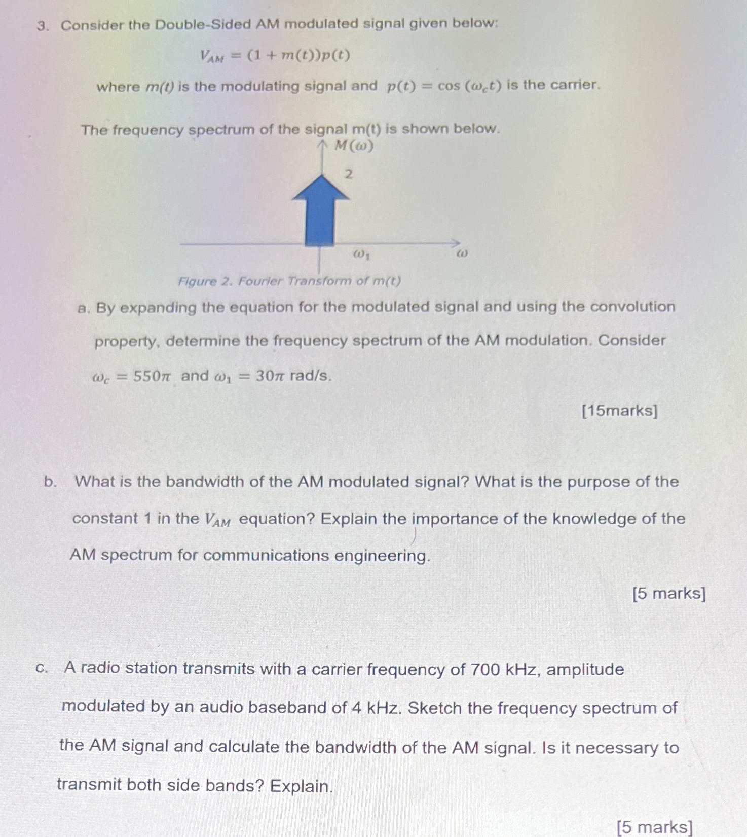 Solved Consider the Double-Sided AM modulated signal given | Chegg.com