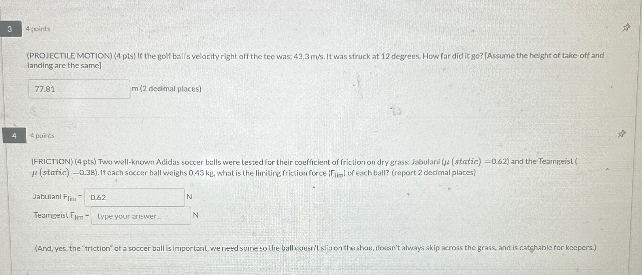 Solved 34 ﻿points(PROJECTILE MOTION) (4 ﻿pts) ﻿If the golf | Chegg.com