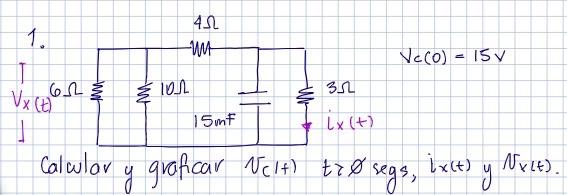 Solved Vc(0)=15v Calwlar y graficar v(1t) t> ∅ segs, ix(t) y | Chegg.com