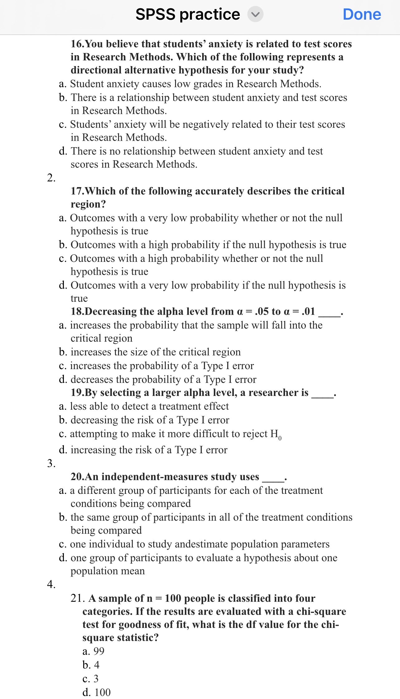 Solved SPSS practiceDone16. ﻿You believe that students' | Chegg.com