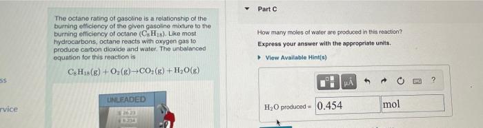 Solved The octane rating of gasoline is a relationship of | Chegg.com