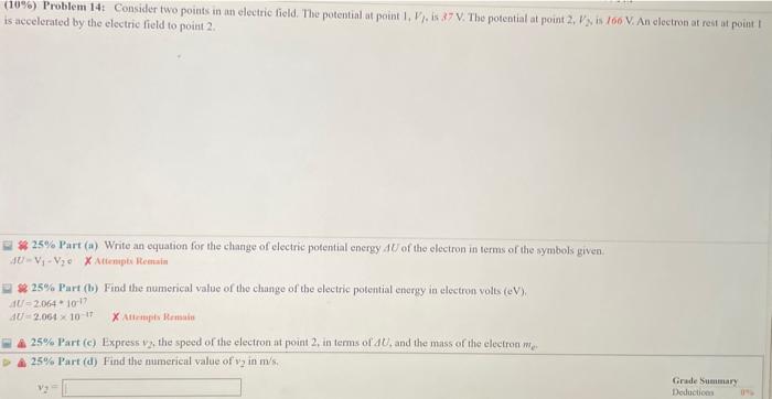Solved 0\%) Problem 14: Consider two points in an eloctric | Chegg.com