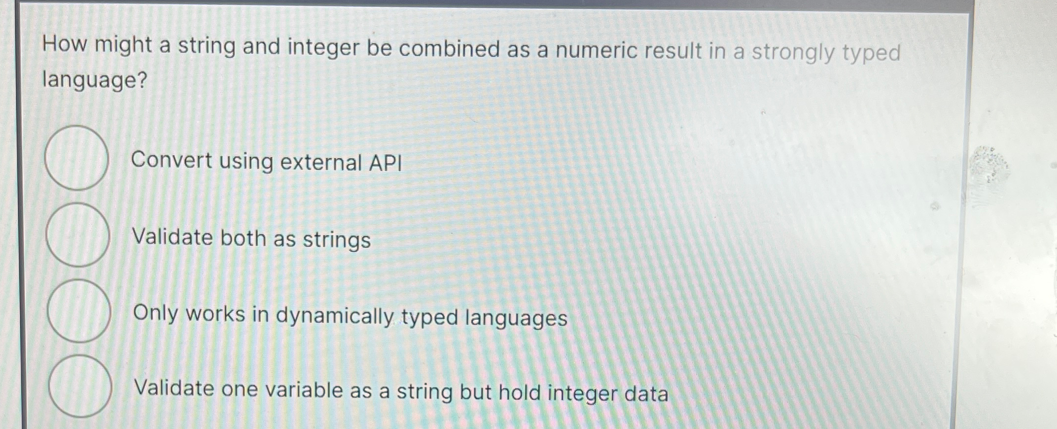 Solved How might a string and integer be combined as a | Chegg.com