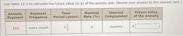 Use Table 12-1 to calculate the future value (in \$) | Chegg.com