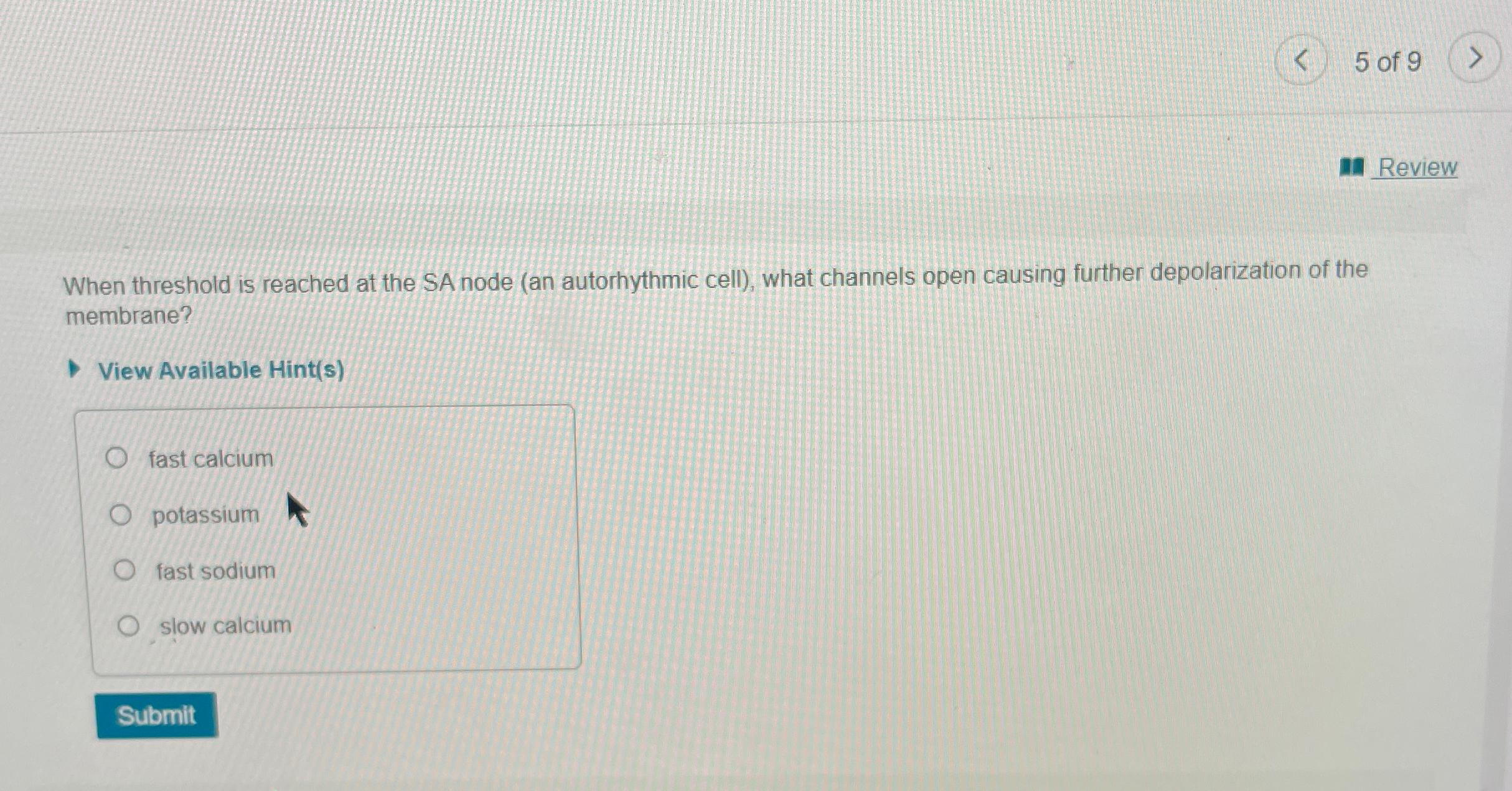 Solved 5 ﻿of 9ReviewWhen threshold is reached at the SA node | Chegg.com