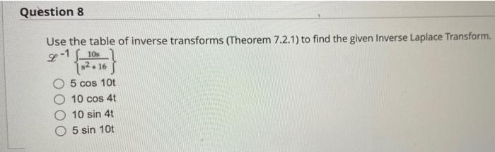 Solved Question 8 Use the table of inverse transforms | Chegg.com