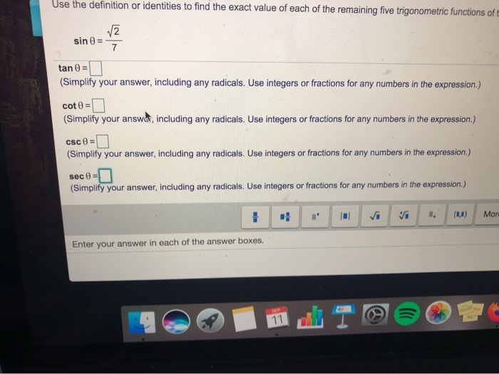 Solved Use the definition or identities to find the exact | Chegg.com