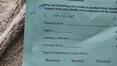 Write the following polynomlals in standard form. | Chegg.com