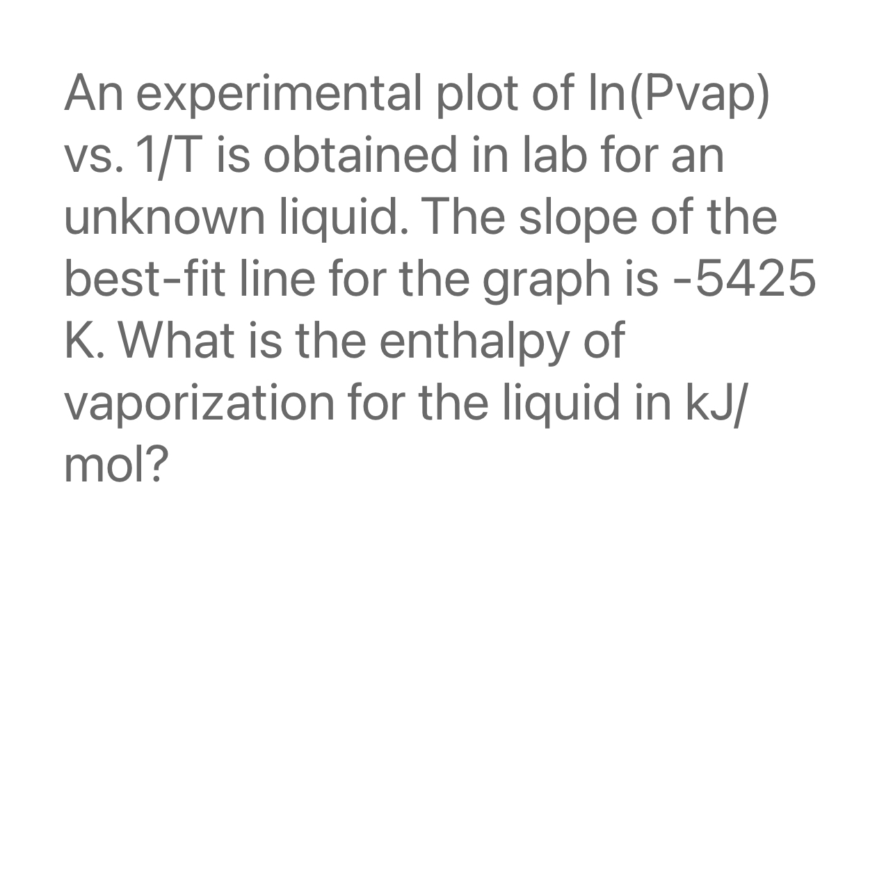 Solved An experimental plot of In(Pvap) ﻿vs. 1T ﻿is obtained | Chegg.com