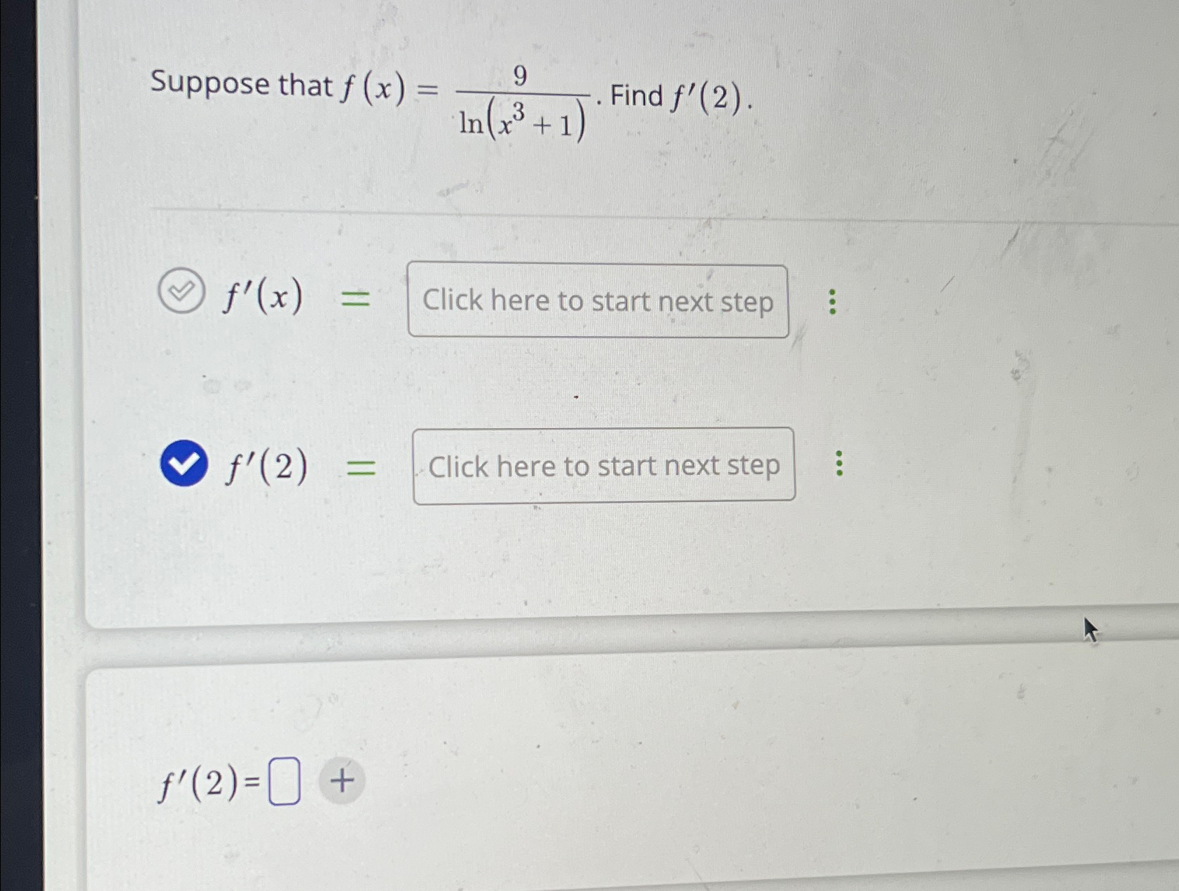 Solved Suppose that f(x)=9ln(x3+1). ﻿Find | Chegg.com