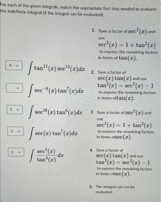 Solved For each of the given integrals, match the | Chegg.com