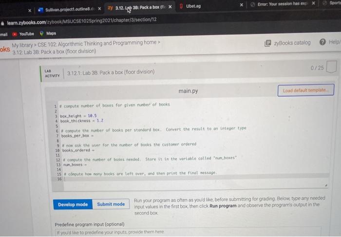 Solved Error: Your session has e X Sporti Ubetag X | Chegg.com