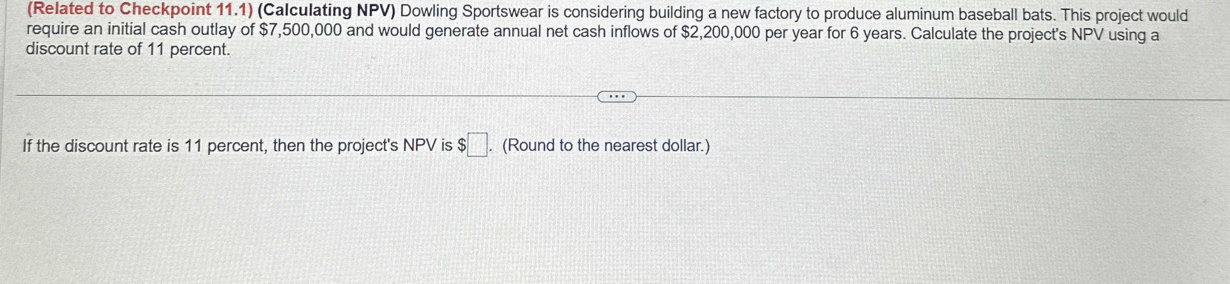 Solved by an EXPERT (Related to Checkpoint 11.1) (Calculating NPV) | Chegg.com