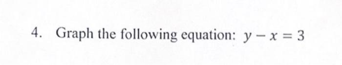 Solved 4. Graph the following equation: y−x=3 | Chegg.com