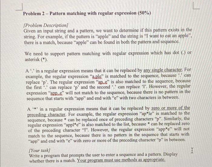 Solved Problem 2 - Pattern matching with regular expression | Chegg.com