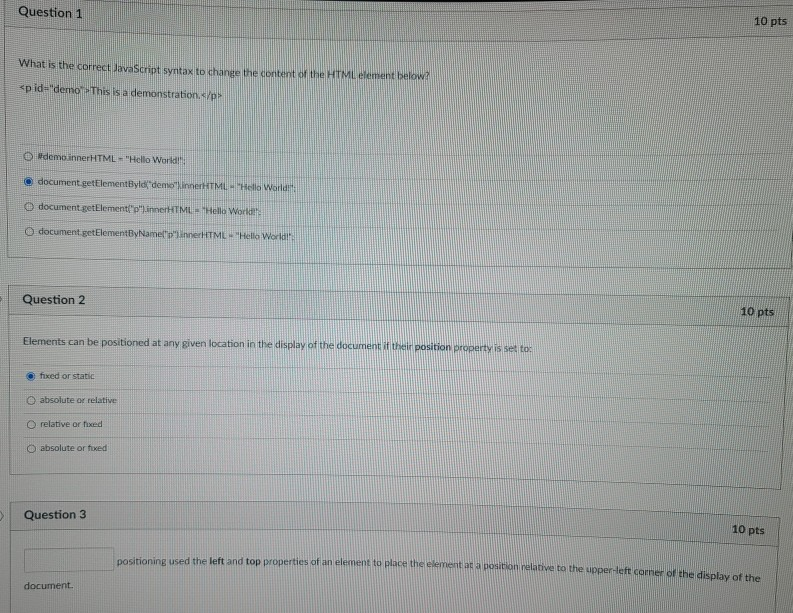 Solved Question 1 10 Pts What Is The Correct Javascript