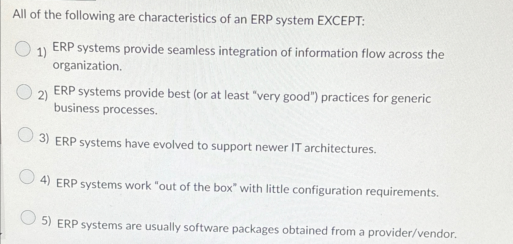 Solved All of the following are characteristics of an ERP | Chegg.com