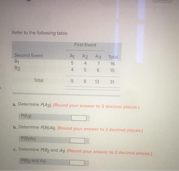 Solved Refer to the following table. First Event Second | Chegg.com