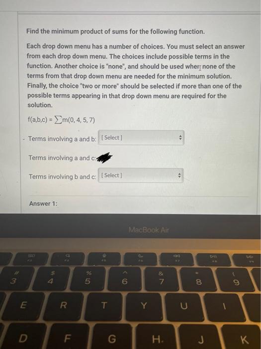 Solved Find the minimum product of sums for the following | Chegg.com
