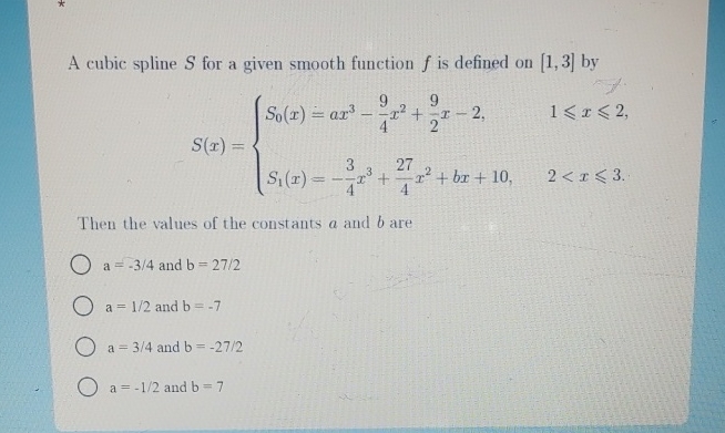 Solved A cubic spline S ﻿for a given smooth function f ﻿is | Chegg.com