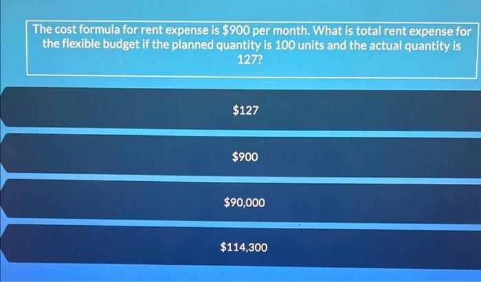 Solved The cost formula for rent expense is $900 per month. | Chegg.com