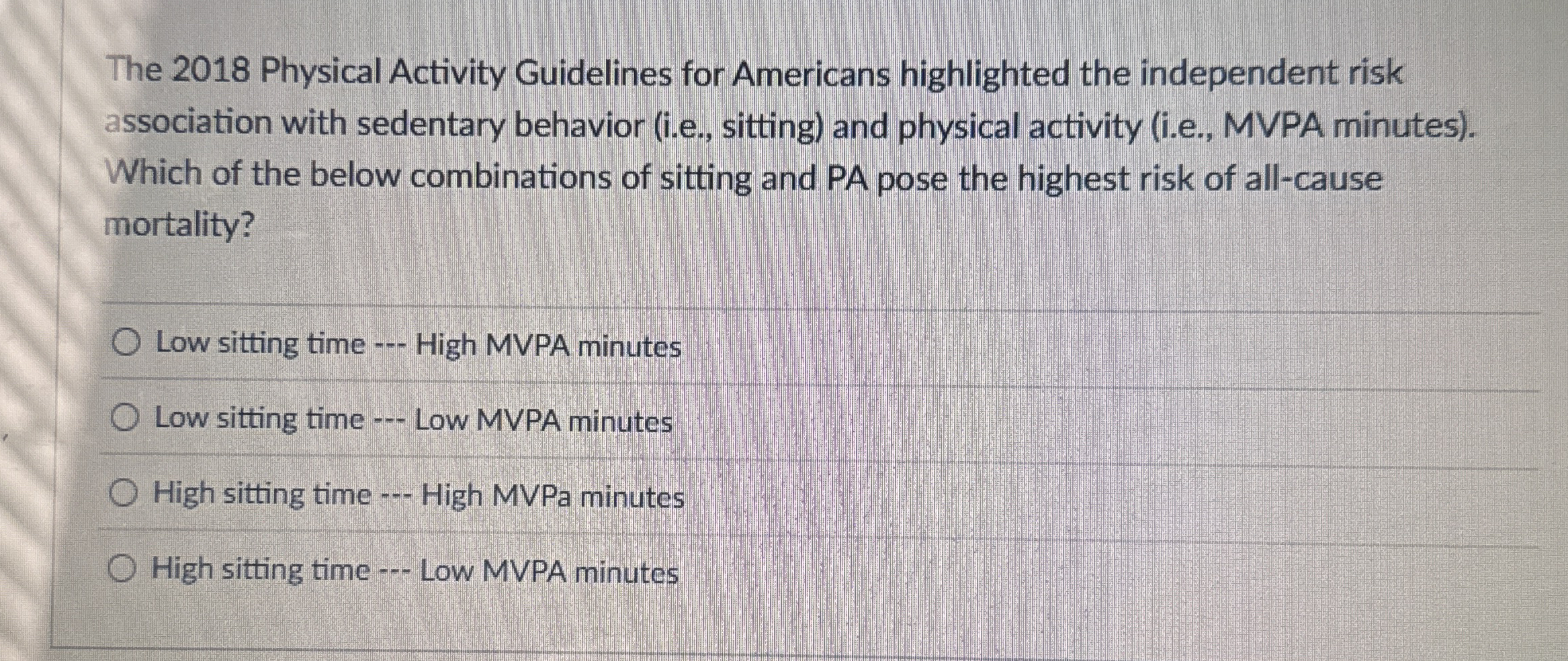 Solved The 2018 ﻿Physical Activity Guidelines for Americans | Chegg.com