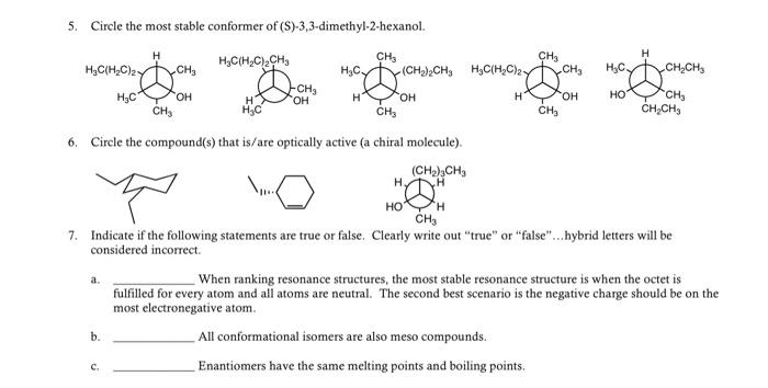 Solved 5. Circle the most stable conformer of | Chegg.com