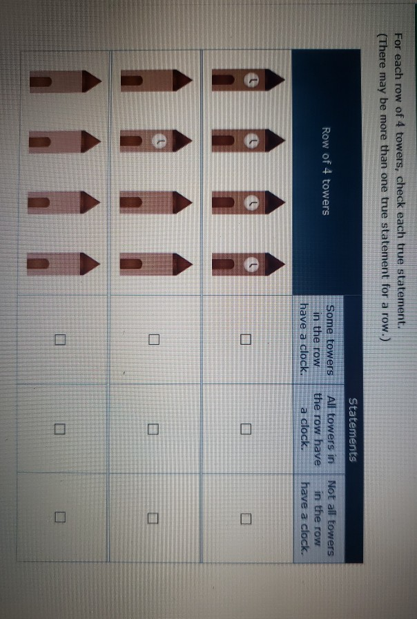 Solved For each row of 4 towers, check each true statement. | Chegg.com