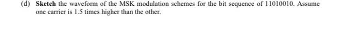 Solved (d) Sketch the waveform of the MSK modulation schemes | Chegg.com