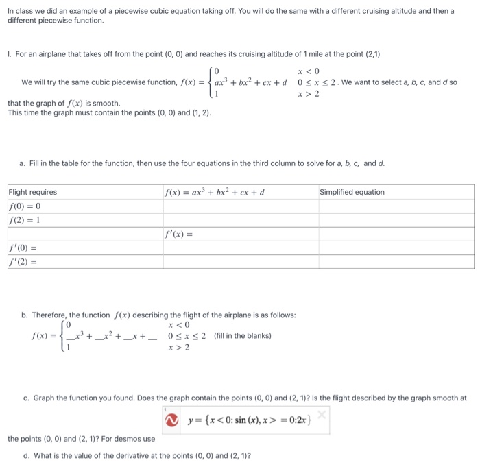 Solved In class we did an example of a piecewise cubic | Chegg.com