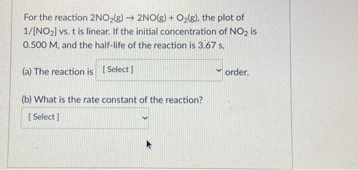 Solved For the reaction 2NO2( g)→2NO(g)+O2( g), the plot of | Chegg.com