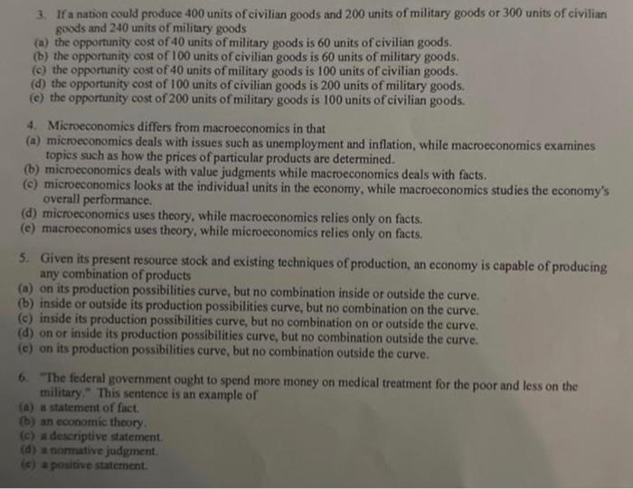 Solved 3. If a nation could produce 400 units of civilian | Chegg.com