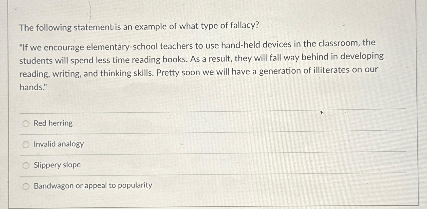 Solved The following statement is an example of what type of | Chegg.com
