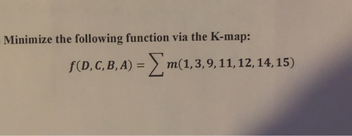 Solved Minimize the following function via the K-map: | Chegg.com