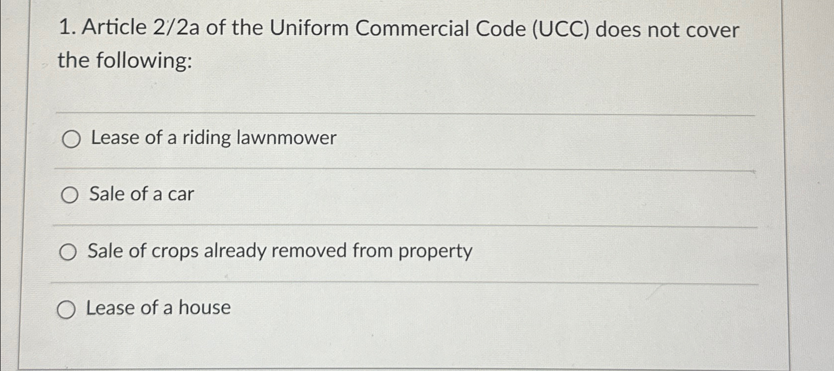 Solved Article 2/2a of the Uniform Commercial Code (UCC) | Chegg.com