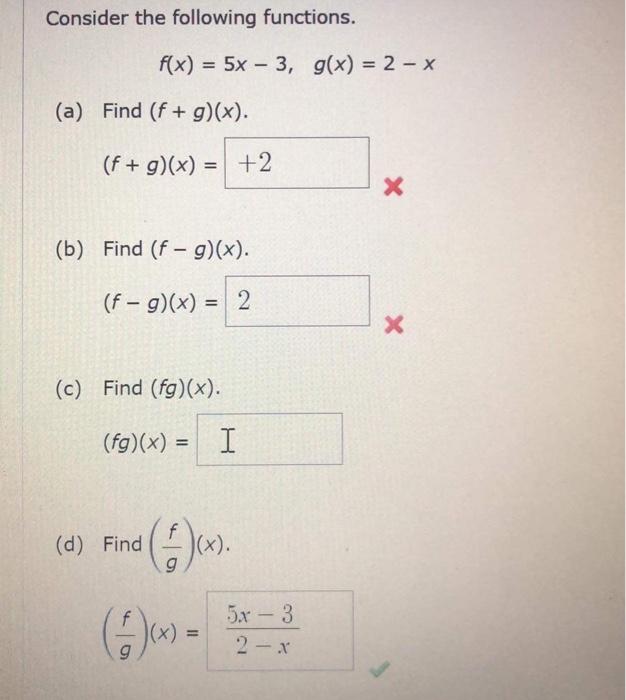 Solved Consider the following functions. f(x) = 5x – 3, g(x) | Chegg.com
