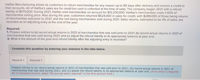 Solved Credit Year 2021 General Journal Refund liability | Chegg.com