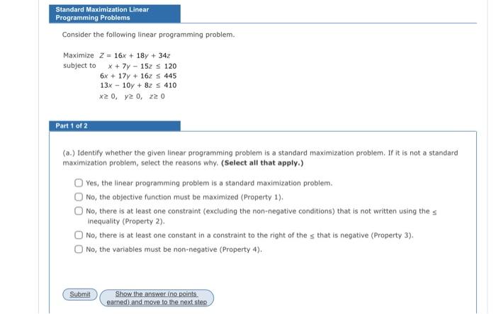 Solved Consider the following linear programming problem. | Chegg.com