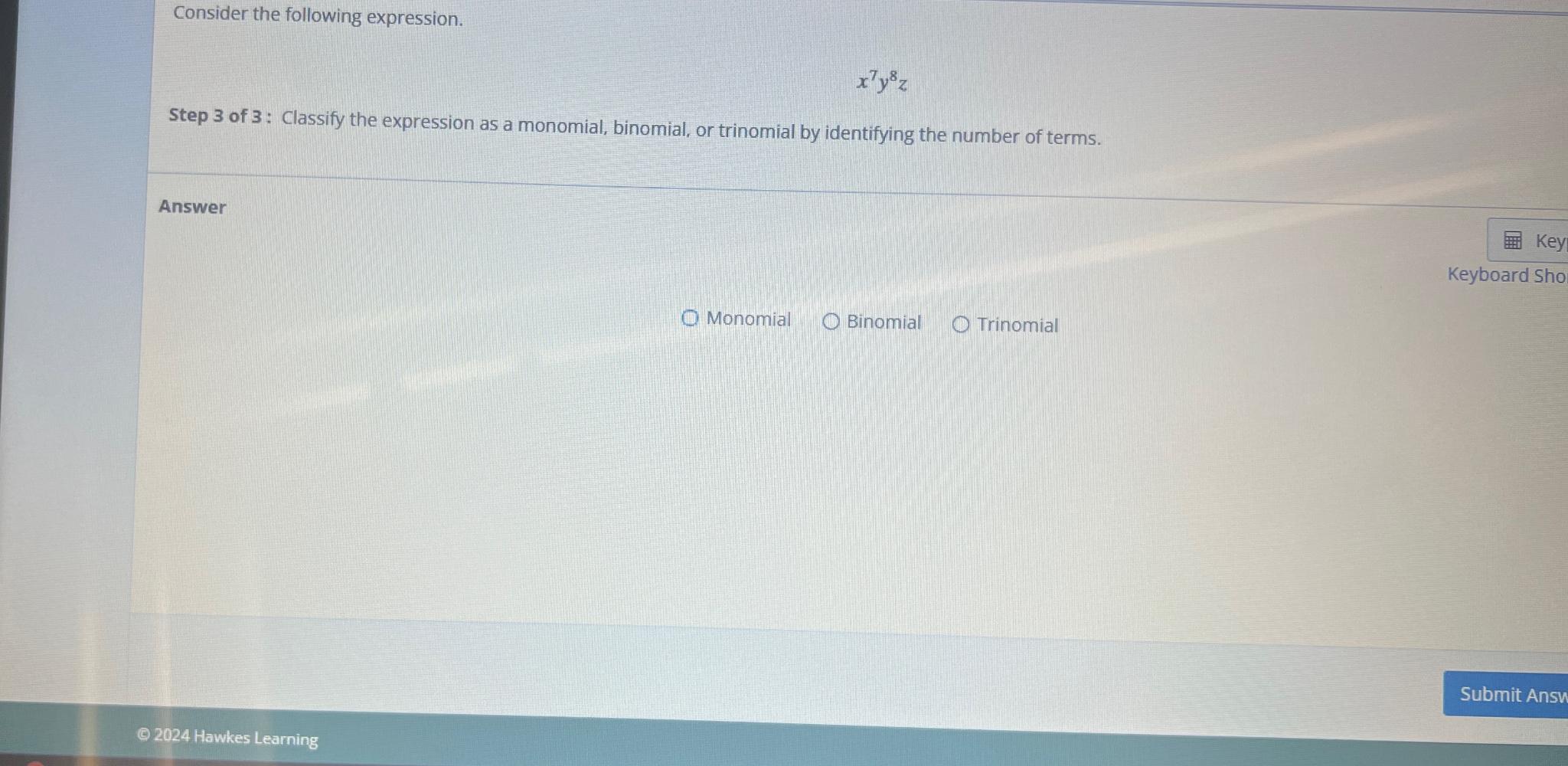 Solved Consider the following expression.x7y8zStep 3 ﻿of 3 | Chegg.com
