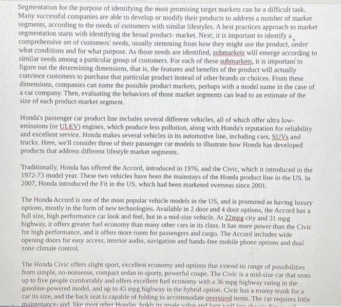 Solved Segmentation for the purpose of identifying the most | Chegg.com