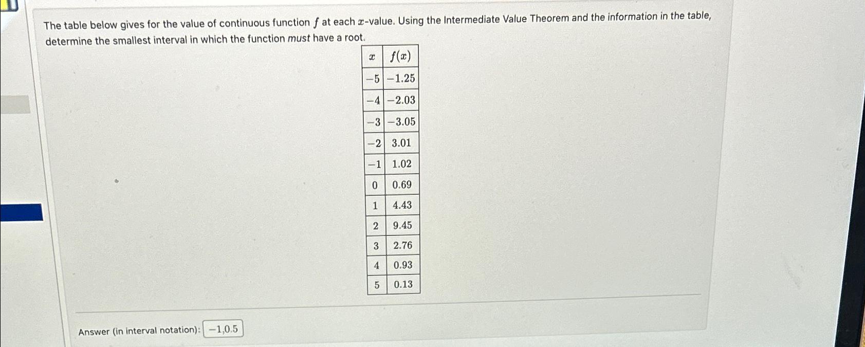 Solved The table below gives for the value of continuous | Chegg.com