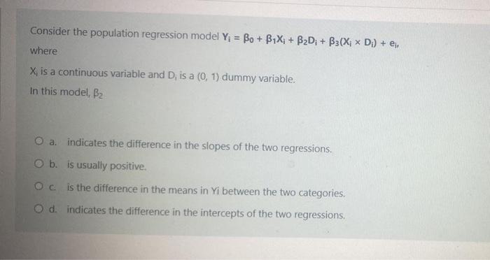 Solved Consider the population regression model Y₁ = Bo + | Chegg.com