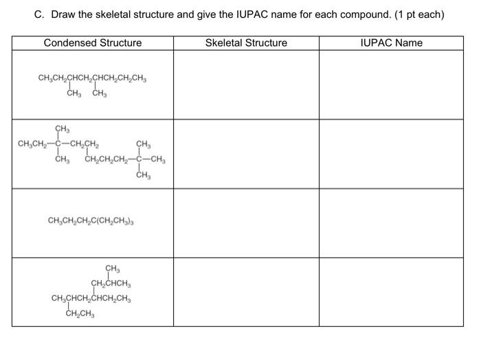 Solved C. Draw the skeletal structure and give the IUPAC | Chegg.com