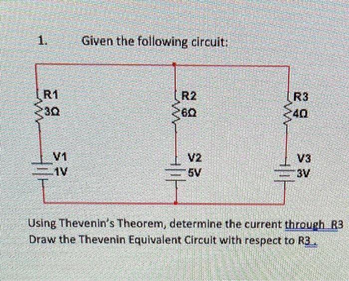 Solved 1. Given the following circuit: Using Thevenin's | Chegg.com
