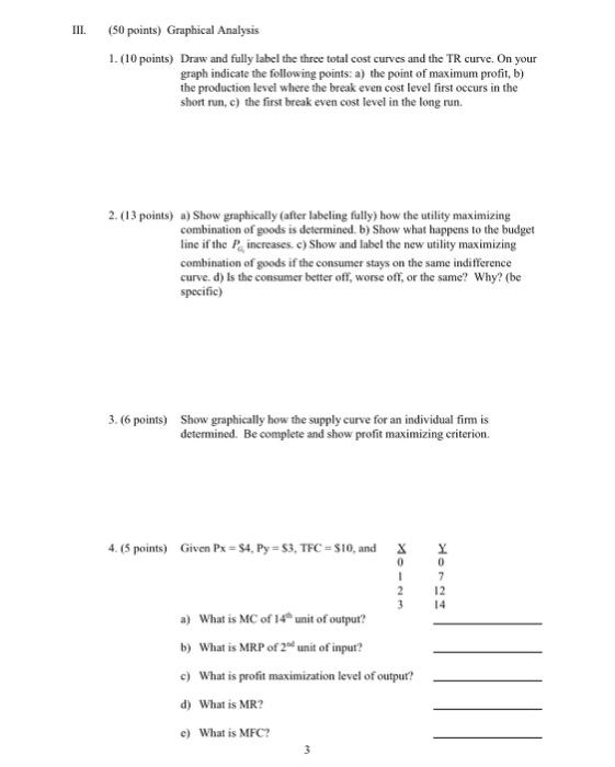 III. (50 points) Graphical Analysis 1. (10 points) | Chegg.com