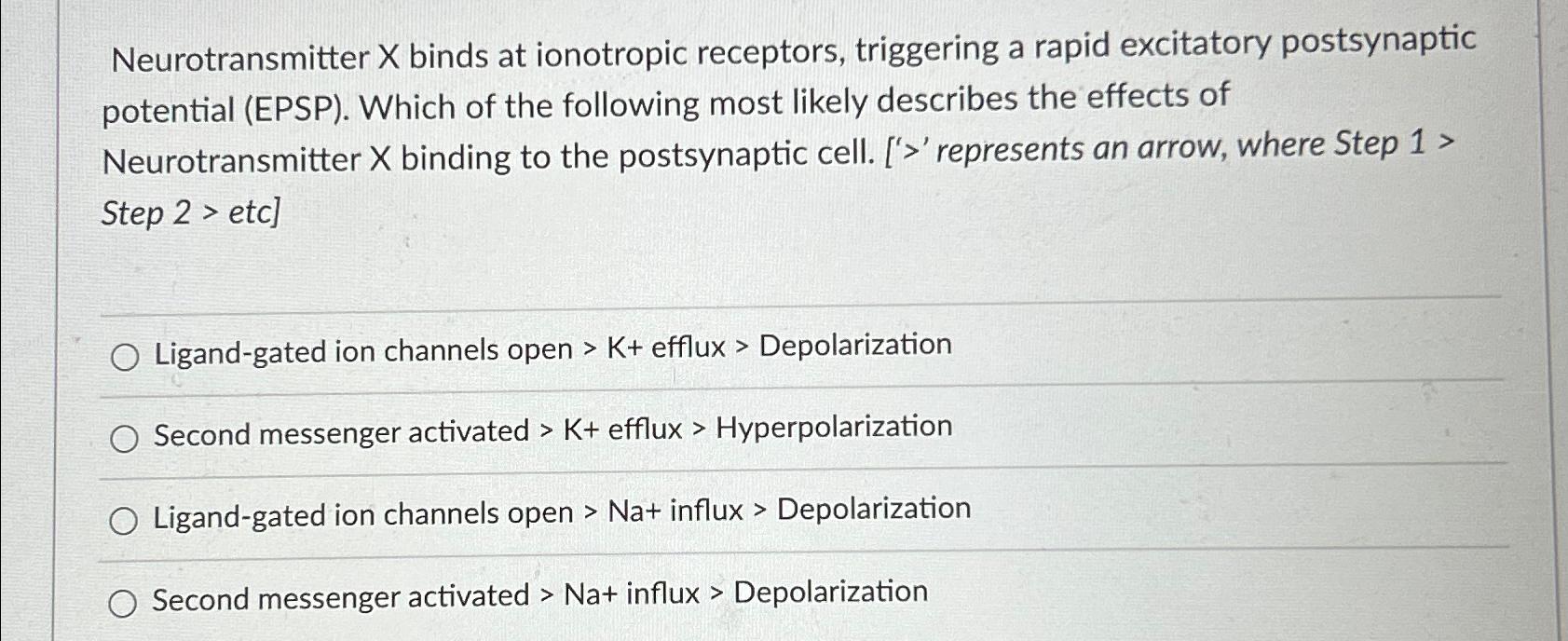 Solved Neurotransmitter x ﻿binds at ionotropic receptors, | Chegg.com