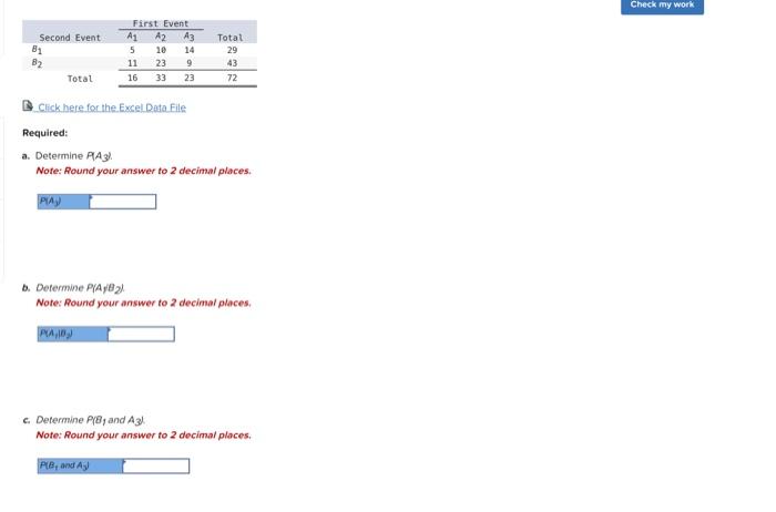 Solved Refer to the following table. Second Event B1 B2 | Chegg.com