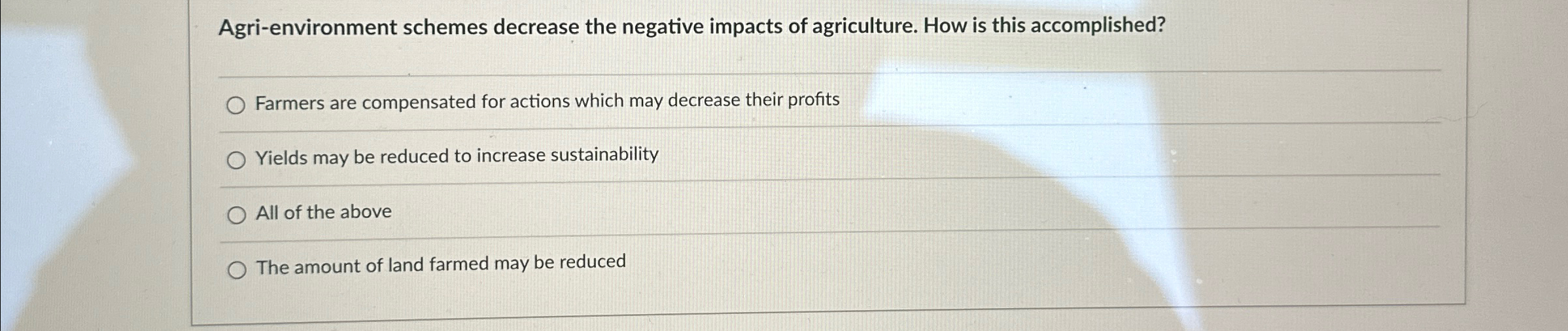 Solved Agri-environment schemes decrease the negative | Chegg.com