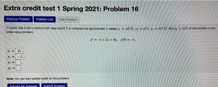 Solved Extra credit test 1 Spring 2021: Problem 16 Previous | Chegg.com