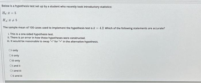 Solved Below is a hypothesis test set up by a student who | Chegg.com